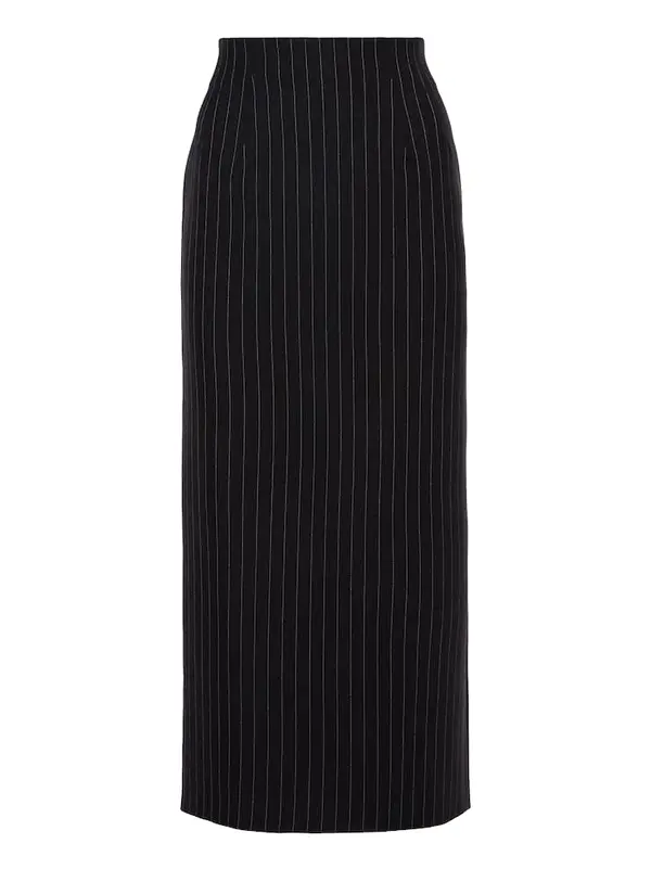 Wardrobe.NYC Pinstriped Wool Midi Skirt - Black