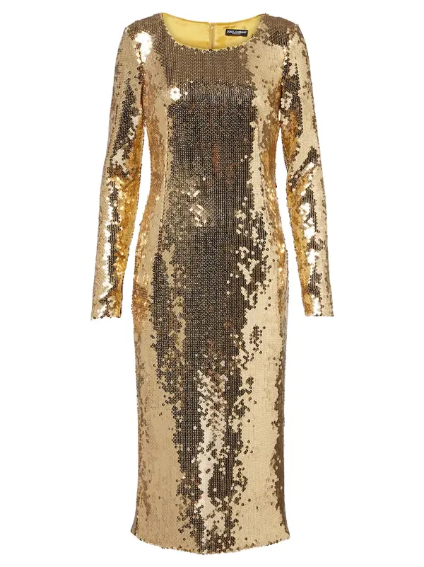 Dolce & Gabbana Sequined Midi Dress - Gold