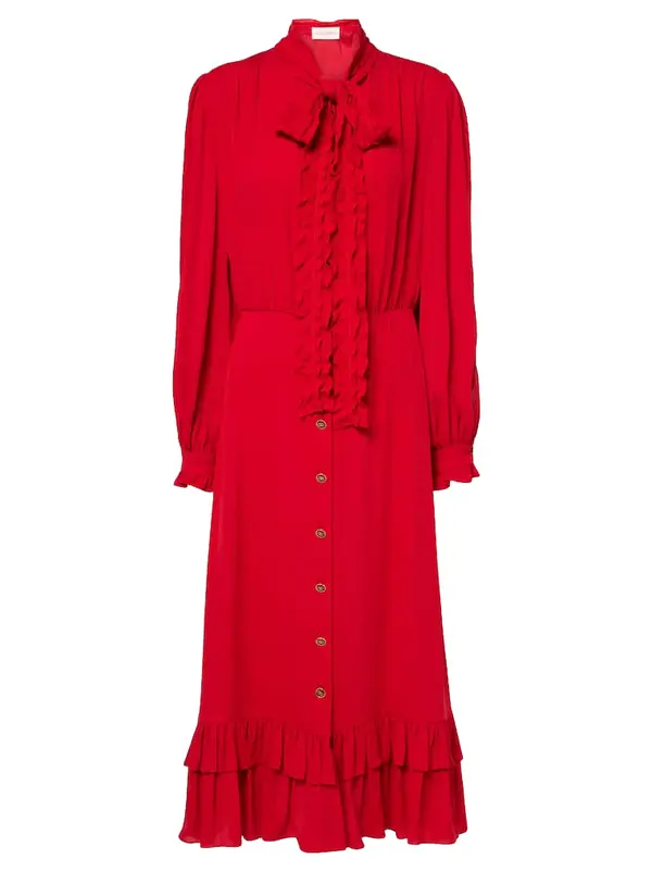 Valentino Garavani Ruffled Silk Georgette Midi Dress - Red