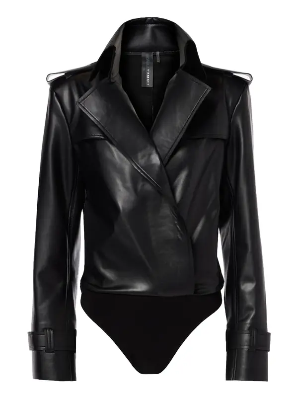 Norma Kamali Faux Leather Bodysuit - Black