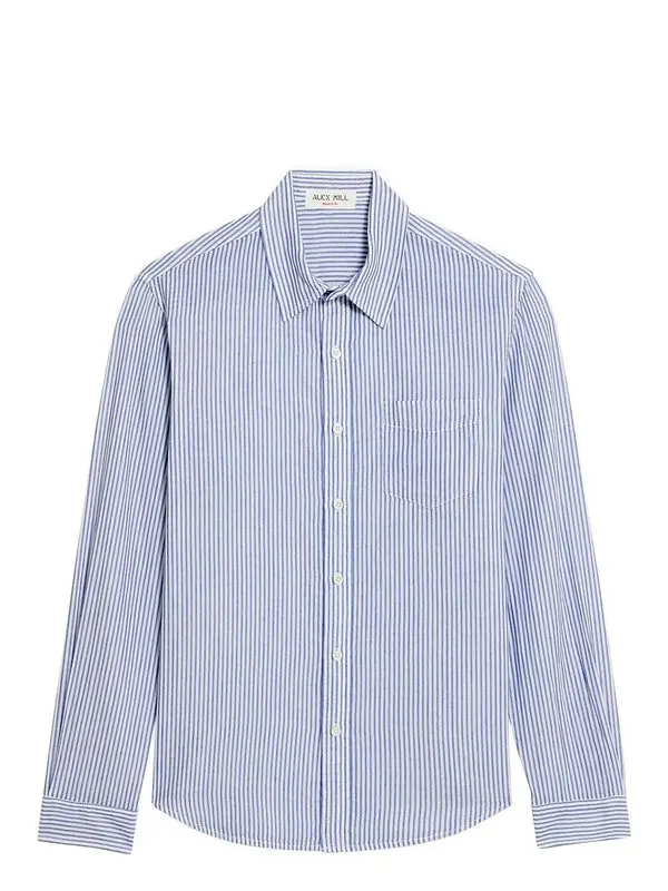 ALEX MILL Striped Cotton Oxford Shirt - Light Blue