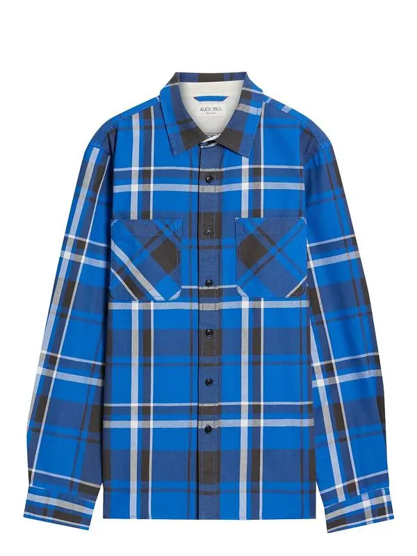 ALEX MILL Checked Cottontwill Shirt - Royal Blue