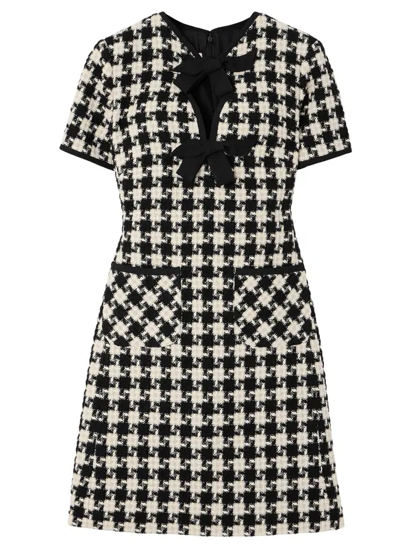 Valentino Garavani Bow-embellished Checked Tweed Mini Dress - Black