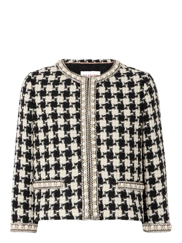 Valentino Garavani Embellished Checked Tweed Jacket - Black
