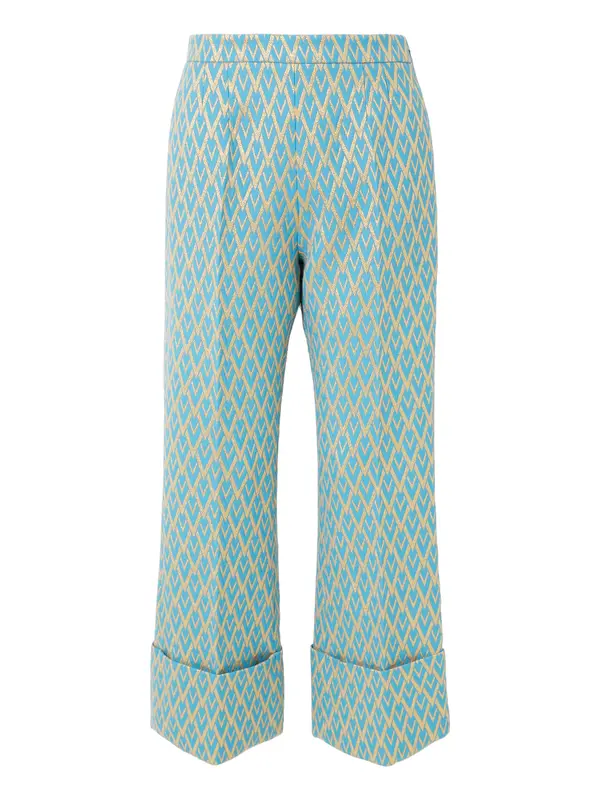 Valentino Garavani Metallic Wool-blend Jacquard Wide-leg Pants - Blue