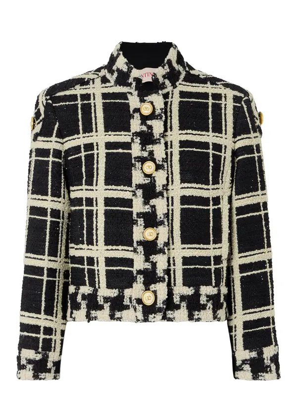 Valentino Garavani Cropped Checked Tweed Jacket - Black
