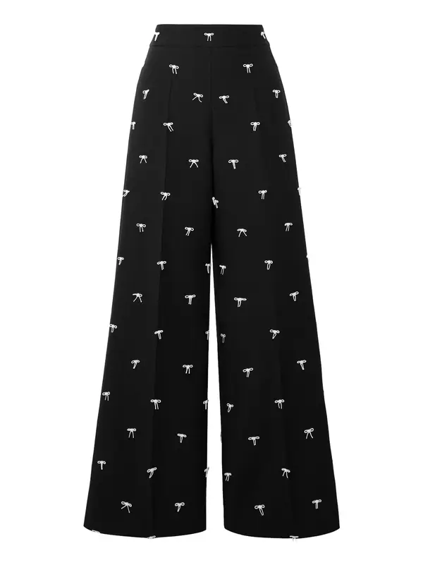 Valentino Garavani Bow-embellished Wide-leg Pants - Black