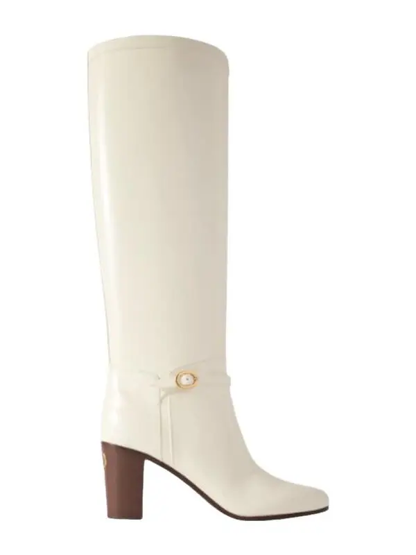 Valentino Garavani Pattie 75 Buckle-embellished Leather Boots - Ivory