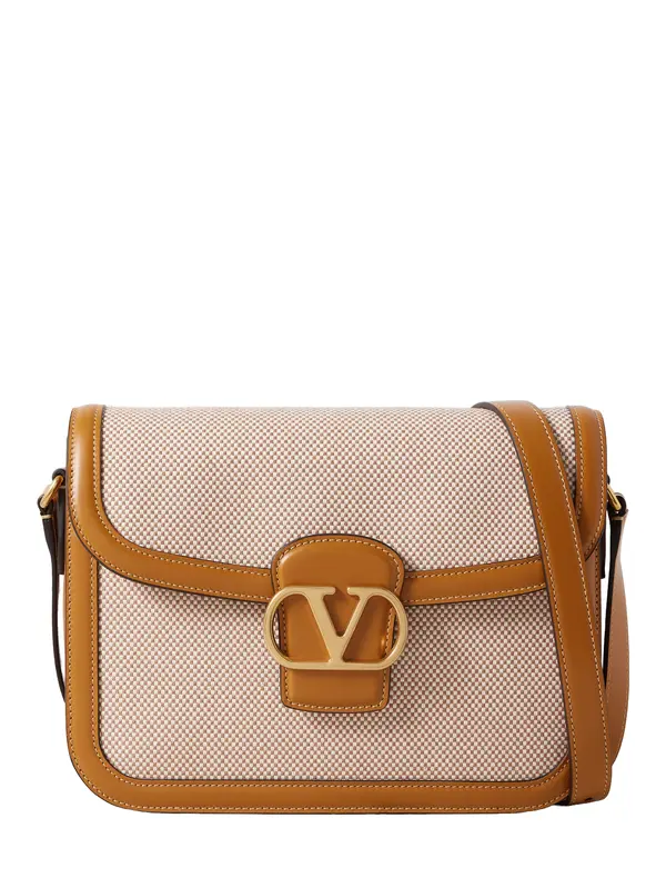 Valentino Garavani 9to5 Leather-trimmed Canvas Shoulder Bag - Neutrals