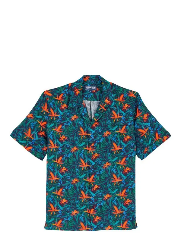 Vilebrequin Floral-print Linen Shirt - Blue