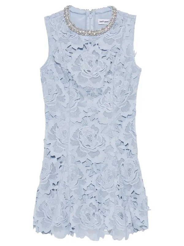 SELF-PORTRAIT Flower Lace Mini Dress - Blue