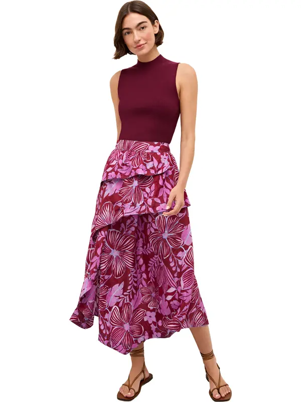 MARIE OLIVER Tilda Floral Handkerchief Hem Midi Skirt - Primrose