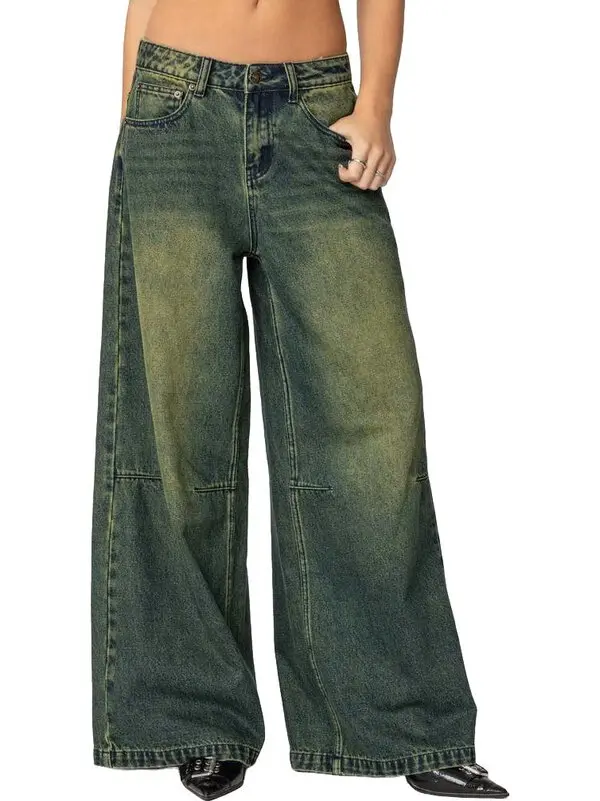 EDIKTED Shawn Tinted Wide Leg Jeans - Blue-washed