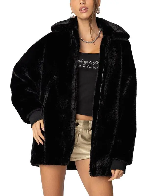 EDIKTED Taylor Oversize Faux Fur Jacket - Black