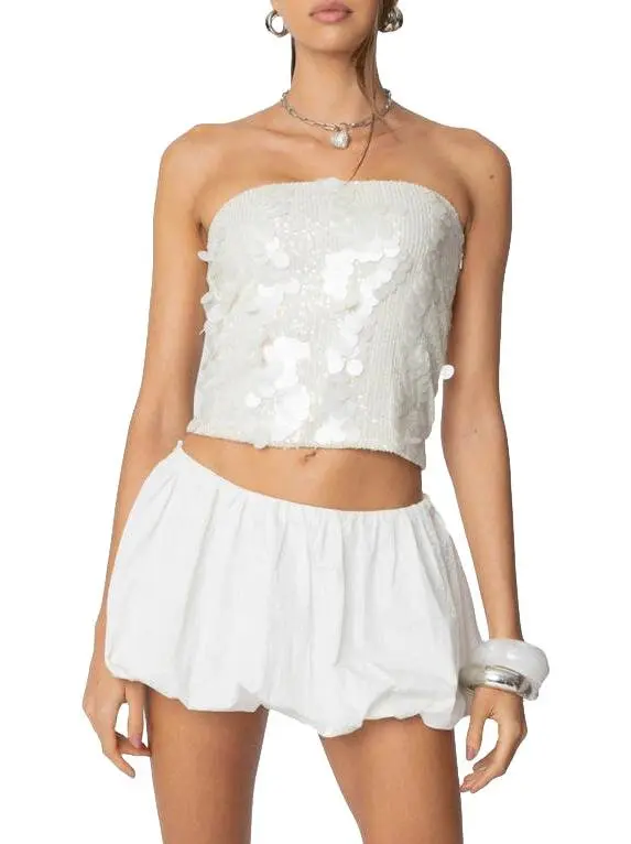 EDIKTED Samara Strapless Sequin Top - Cream