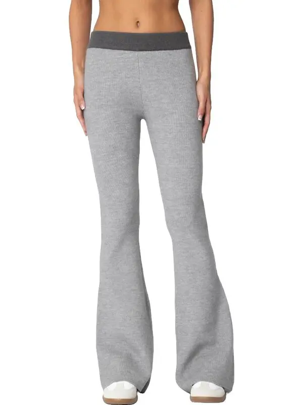 EDIKTED Lei Contrast Trim Knit Flare Pants - Gray