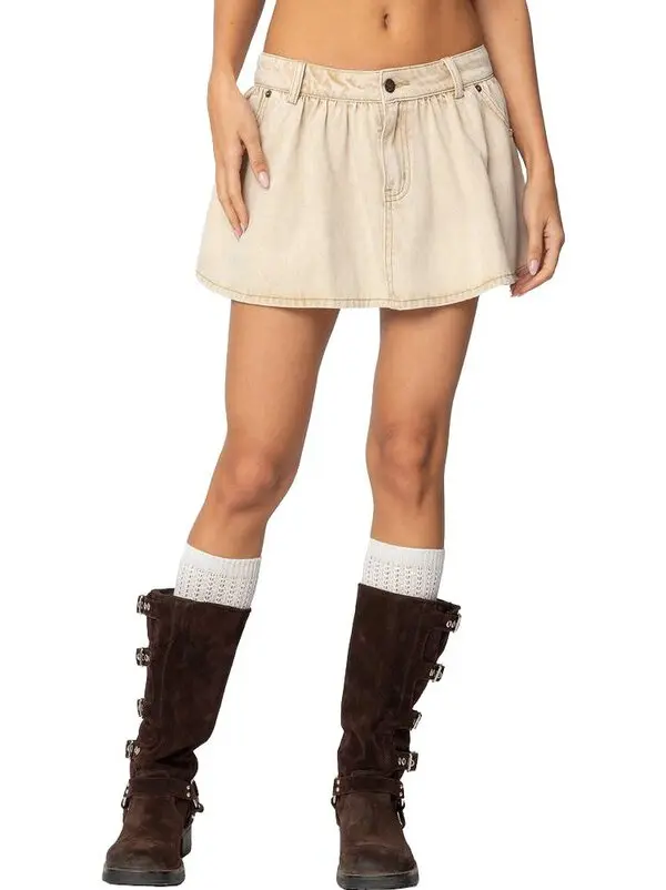 EDIKTED Peyton Flare Denim Miniskirt - Beige