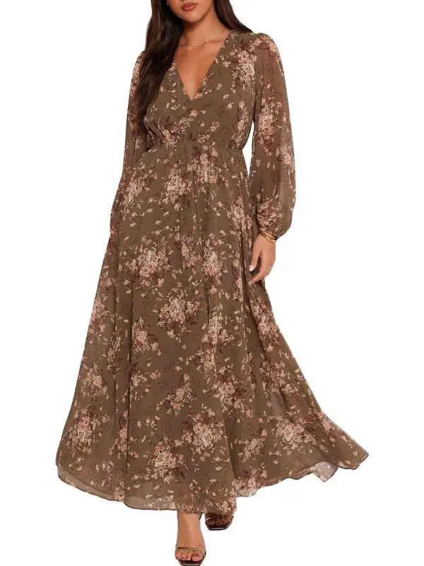 PETAL & PUP Anisa Floral Maxi Dress - Olive Floral