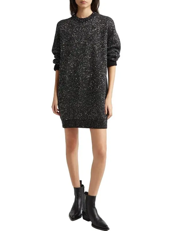 Golden Goose Sequin Wool Blend Oversized Sweater Dress - Black