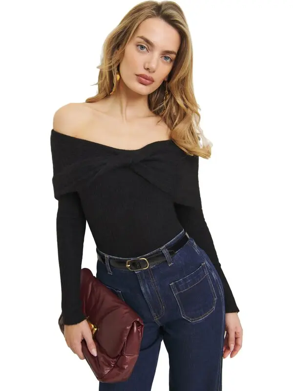 REFORMATION Florie Twist Front Sweater - Black