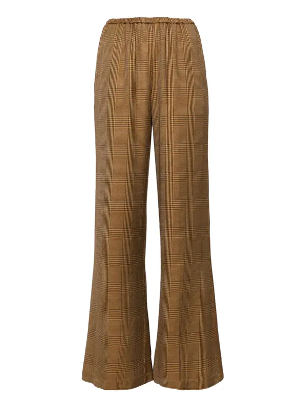 FORTE_FORTE Glen Check Flared Trousers - Caramel