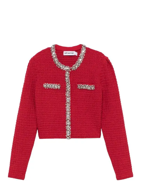SELF-PORTRAIT Textured-knit Cardigan - Red