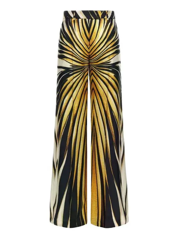 Roberto Cavalli Ray Of Gold Print Silk Palazzo Pants - Yellow