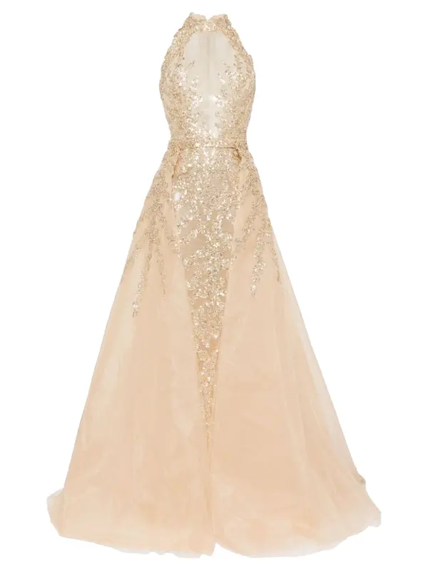 SAIID KOBEISY Beaded Halterneck Gown - Neutrals