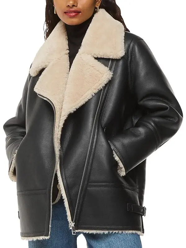 Whistles Faux Shearling Aviator Coat - Black