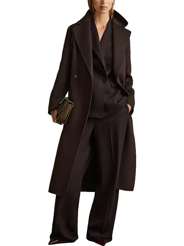 REISS Petites Lucia Long Double-breasted Coat - Chocolate