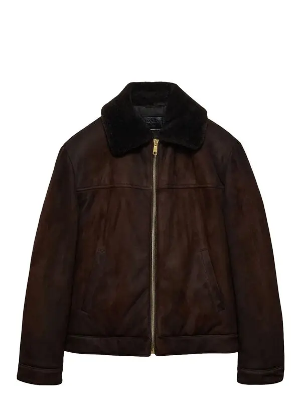 Prada Triangle-logo Leather Bomber Jacket - Brown