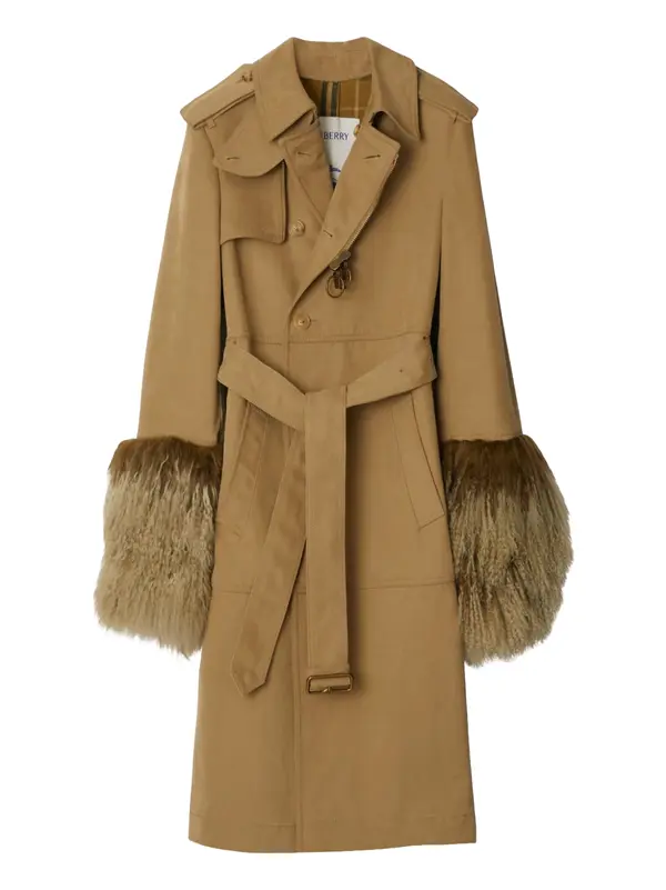 Burberry Shearling-trimmed Trench Coat - Brown
