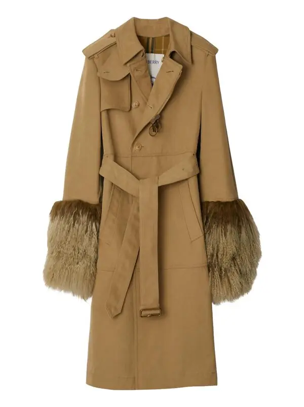 Burberry Shearling-trimmed Trench Coat - Brown