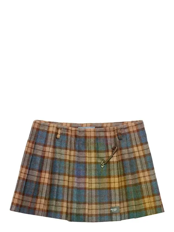Prada Checked Wool Mini Skirt - Brown