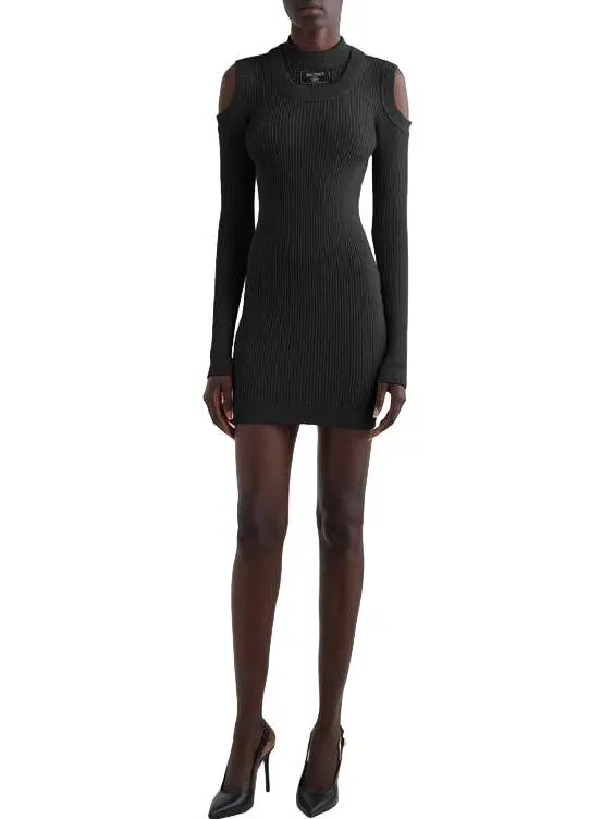 Balmain Shoulder Cutout Ribbed Sweater Dress - 0pa Black