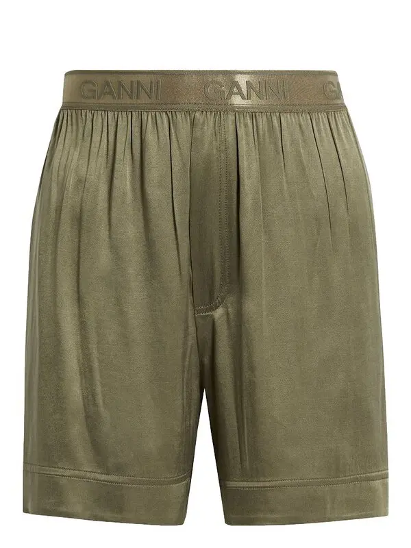 GANNI Cupro-blend Shorts - Army Green
