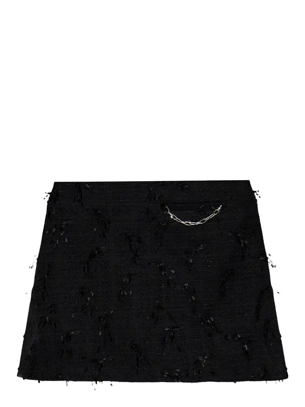 GANNI Fringed Tweed Mini Skirt - Black
