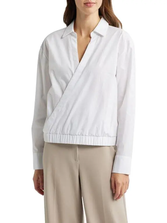 TAHARI ASL Cotton Faux Wrap Top - Ivory