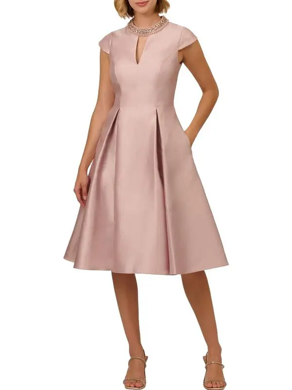 Adrianna Papell Embellished Keyhole Mikado Cocktail Dress - Bellini