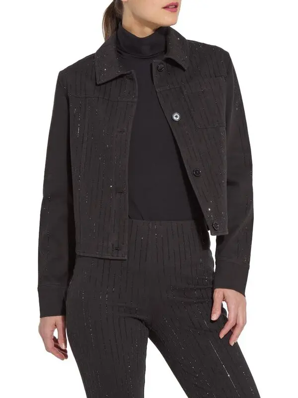 Lyssé Nala Beaded Denim Trucker Jacket - Black