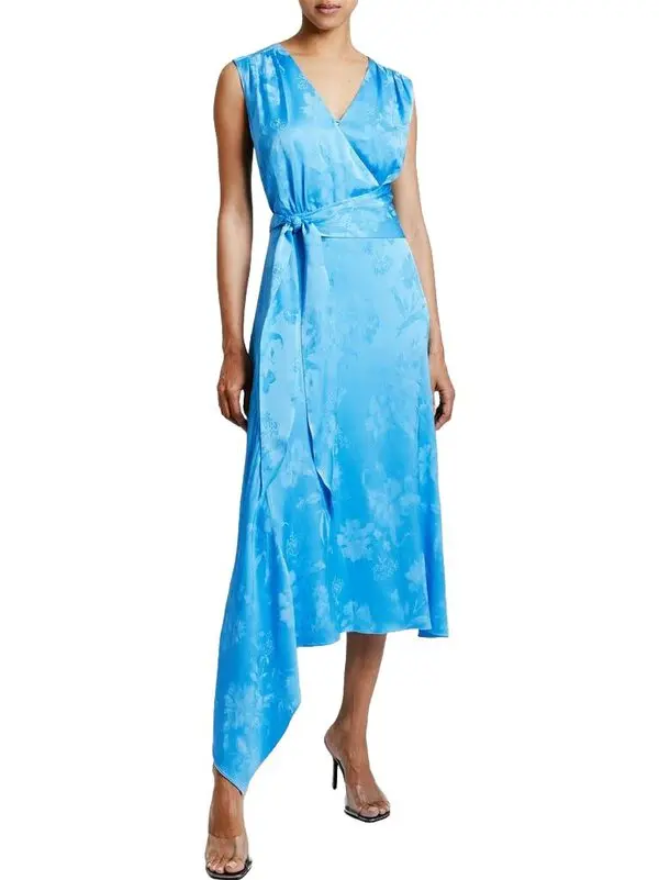 Santorelli Velia Floral Jacquard Asymmetric Dress - Cornflower