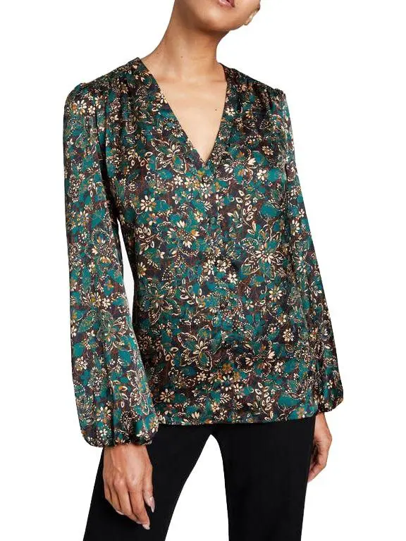 Santorelli Alexia Long Sleeve Floral Blouse - Pine Multi