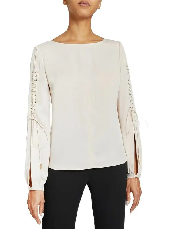Santorelli Livi Long Sleeve Grommet Detail Top - Ecru