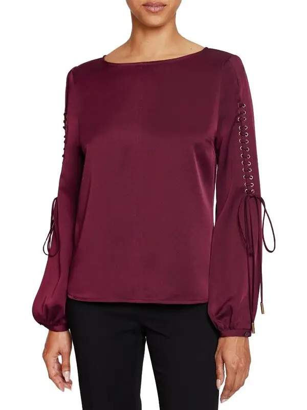 Santorelli Livi Long Sleeve Grommet Detail Top - Sangria