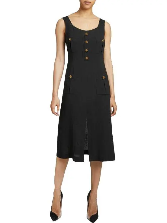 Santorelli A-line Sleeveless Wool Crepe Dress - Black