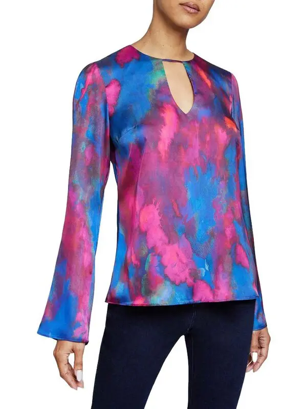 Santorelli Noa Abstract Printed Charmeuse Blouse - Magenta Multi