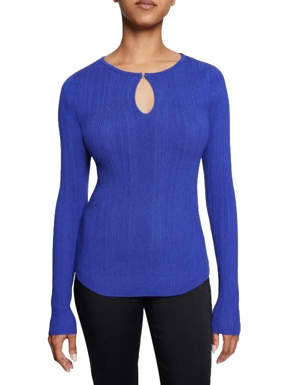 Santorelli Charlene Ribbed Merino Wool Knit Top - Violet Blue