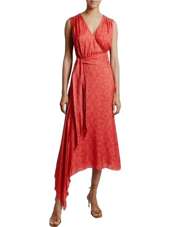 Santorelli Velia Sleeveless Faux-wrap Asymmetric Dress - Vermilion