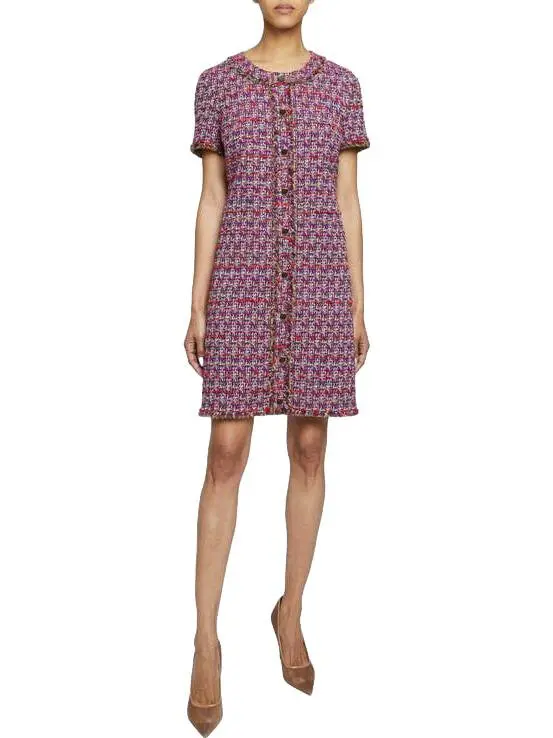 Santorelli Shea Tweed Mini Dress - Magenta Multi