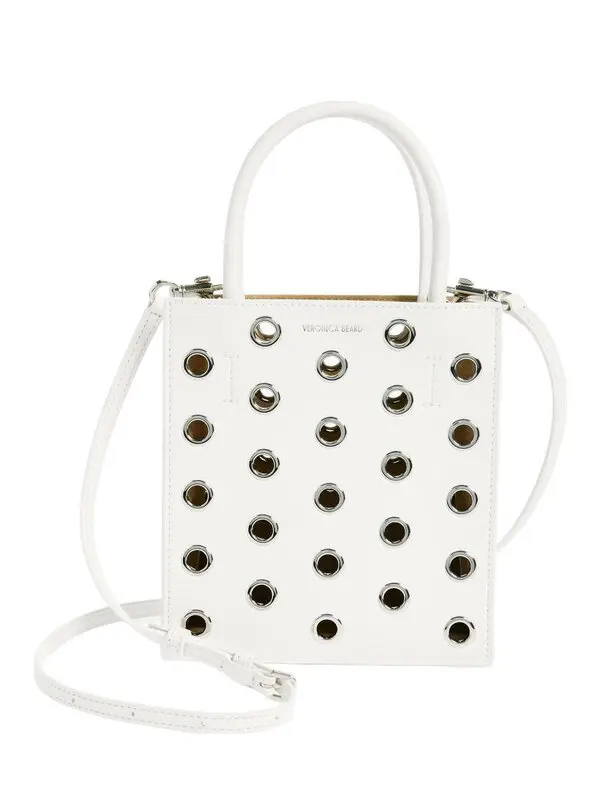 Veronica Beard Small Grommet Leather Shopper - Off White Silver